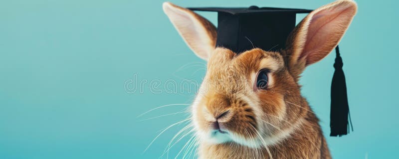 Rabbit with Graduation Cap on Blue Background Stock Image - Image of ...