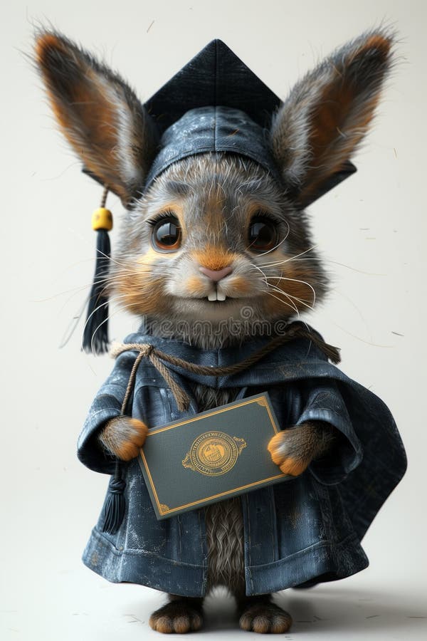 A Rabbit in a Graduation Outfit Holding a Sign Stock Photo - Image of ...