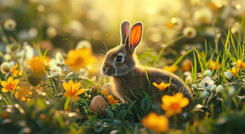 Rabbit in the Grass Easter Bunny in Grass Stock Illustration ...