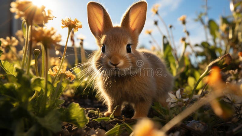 A Rabbit in the Grass. Generative AI. Stock Illustration - Illustration ...