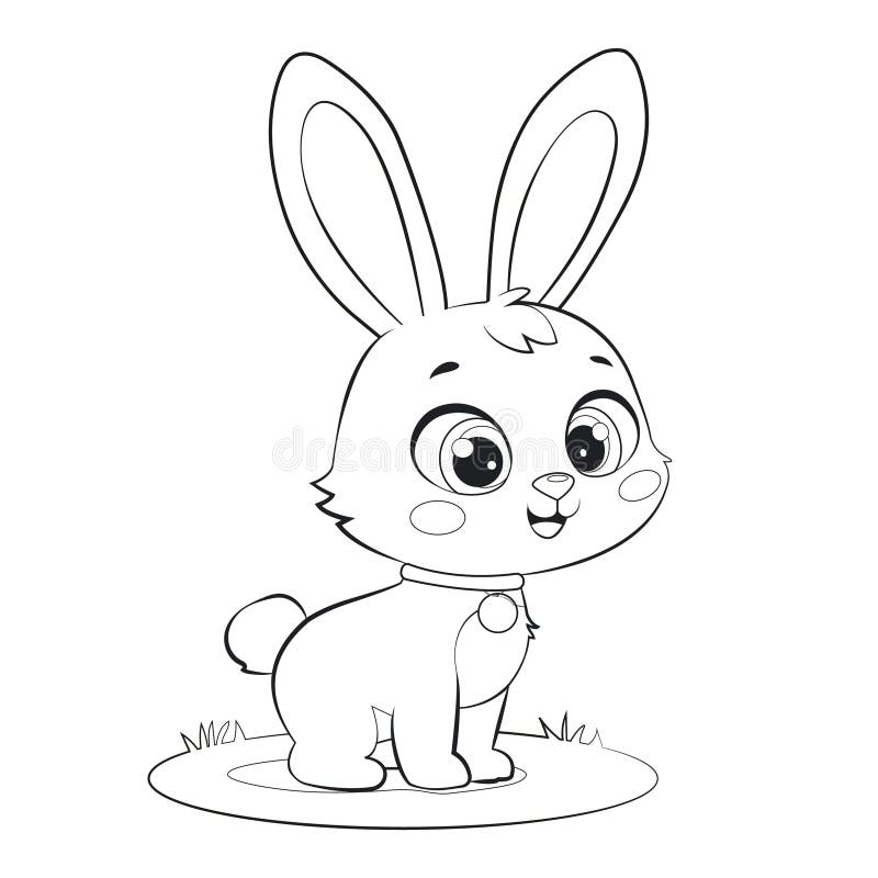 Rabbit on Grass Outline Vector Illustration Stock Vector - Illustration ...