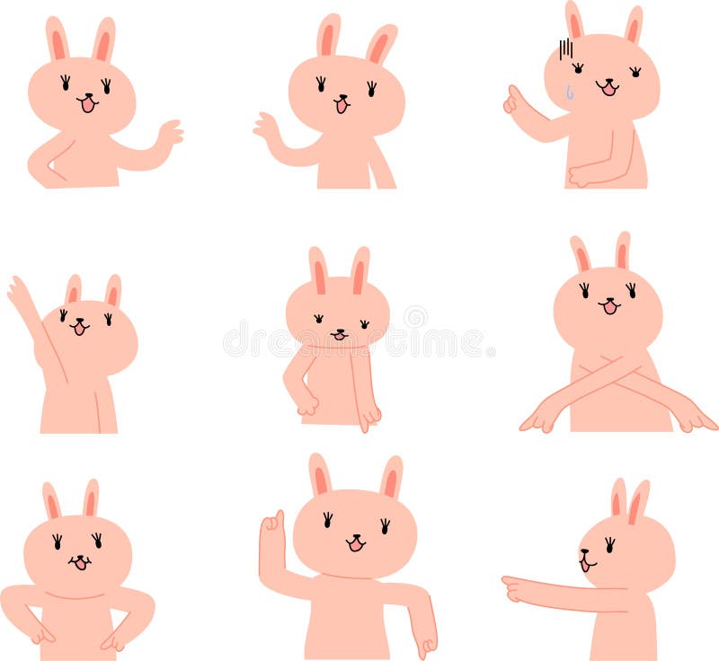 Rabbit that Guides You by Pointing Your Finger Set Stock Vector ...