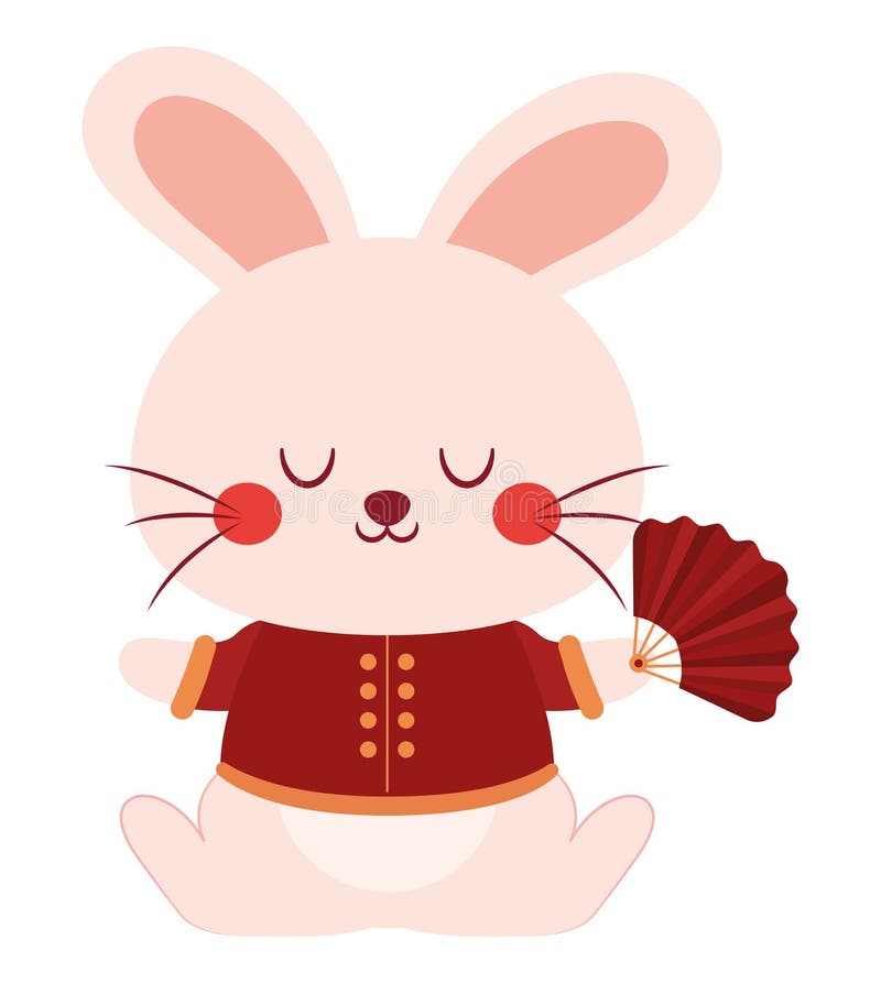 Rabbit with a hand fan stock vector. Illustration of rabbit - 263629325