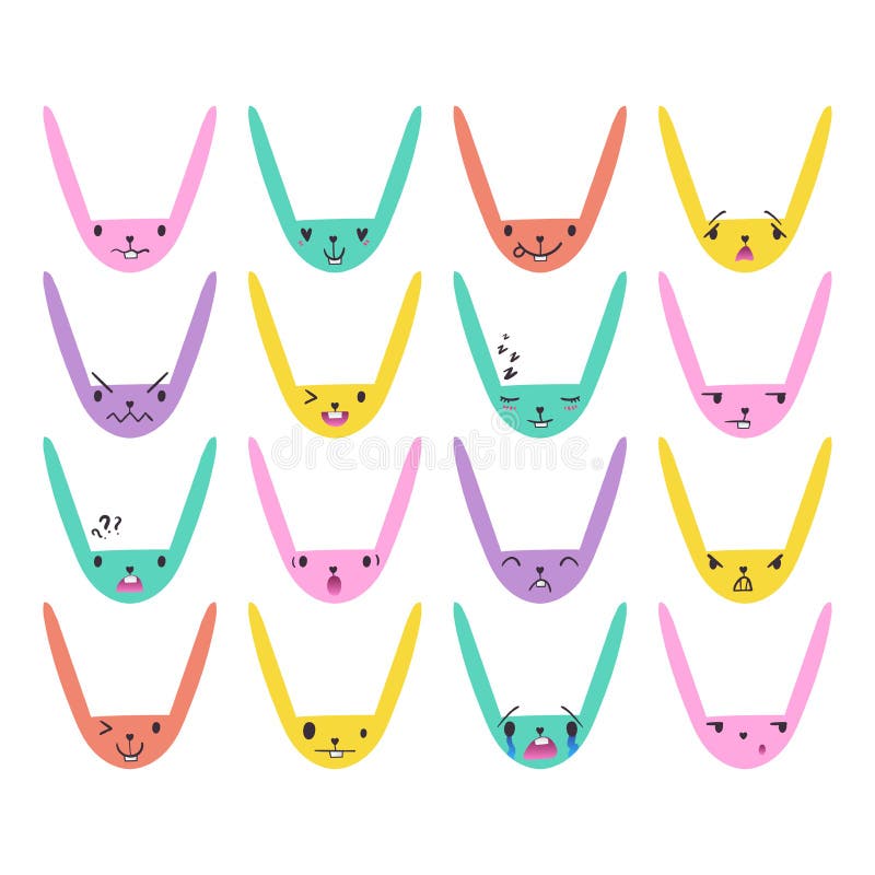 Rabbit Handdrawn Emoticons Color Stock Vector - Illustration of ...