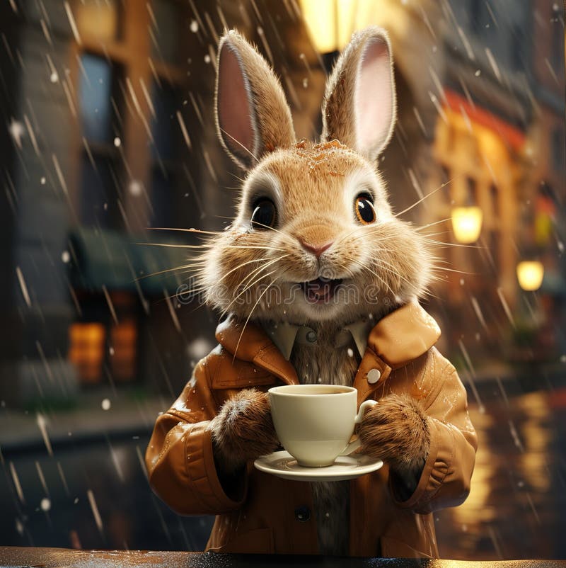 Rabbit or Hare Drinks Tea, Tea Party Stock Illustration - Illustration ...