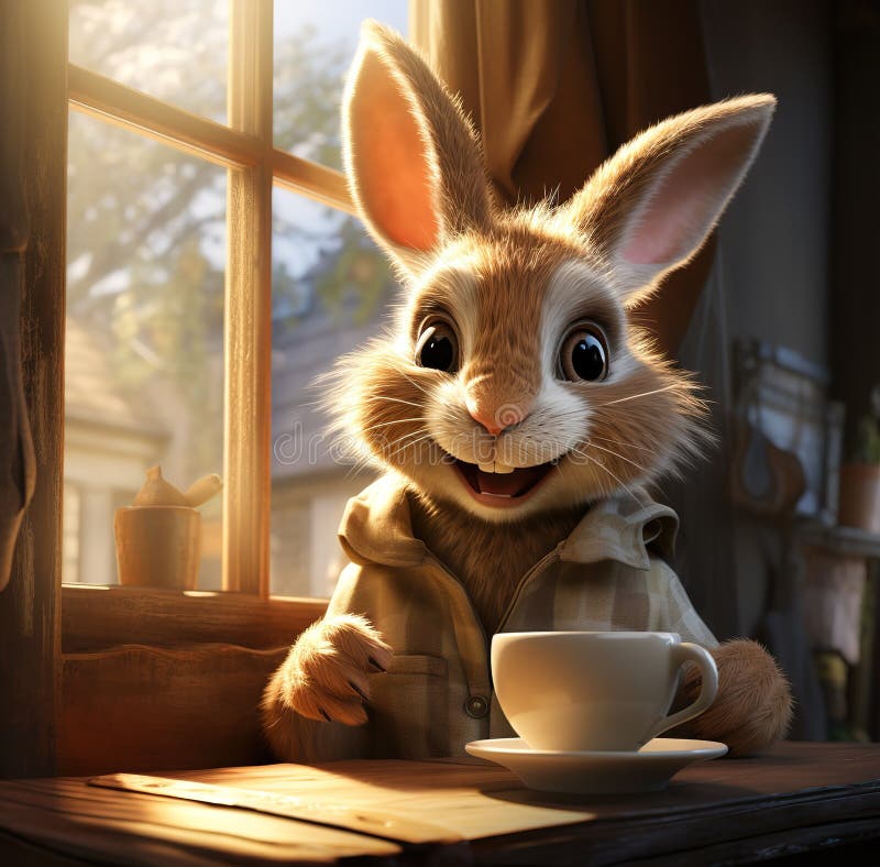 Rabbit or Hare Drinks Tea, Tea Party Stock Illustration - Illustration ...