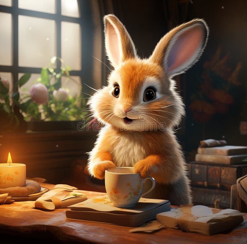 Rabbit or Hare Drinks Tea, Tea Party Stock Illustration - Illustration ...