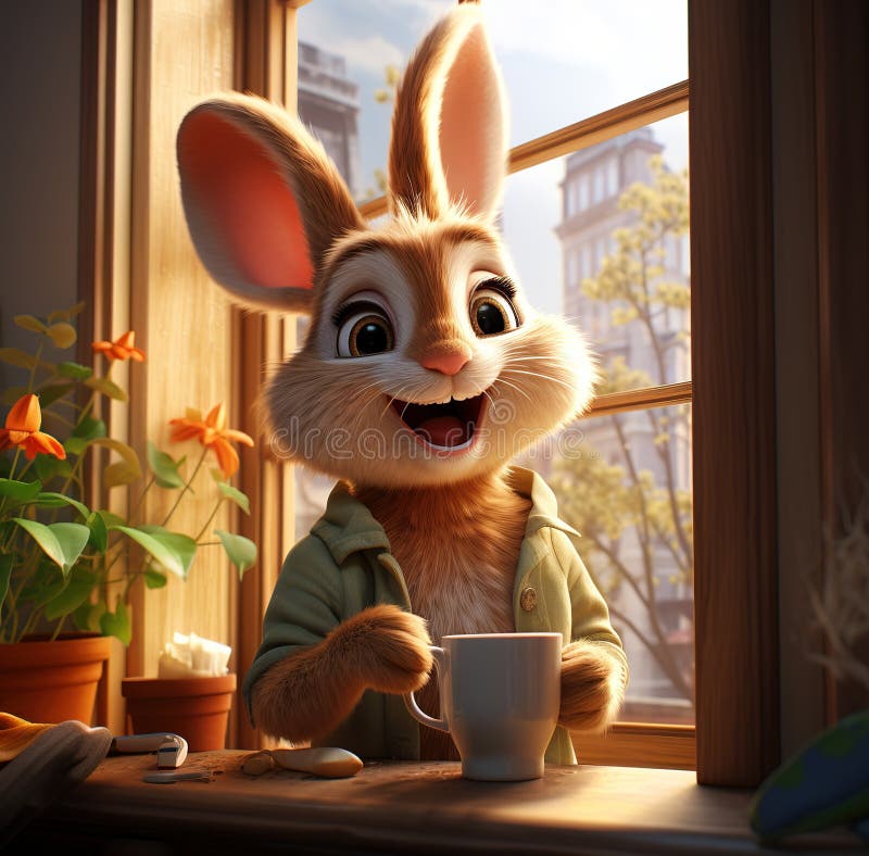 Rabbit or Hare Drinks Tea, Tea Party Stock Illustration - Illustration ...