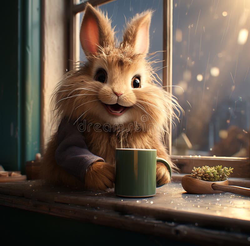 Rabbit or Hare Drinks Tea, Tea Party Stock Illustration - Illustration ...