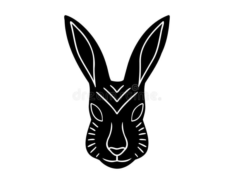 Rabbit or Hare Head Emblem Silhouette Monochrome with Patterns ...