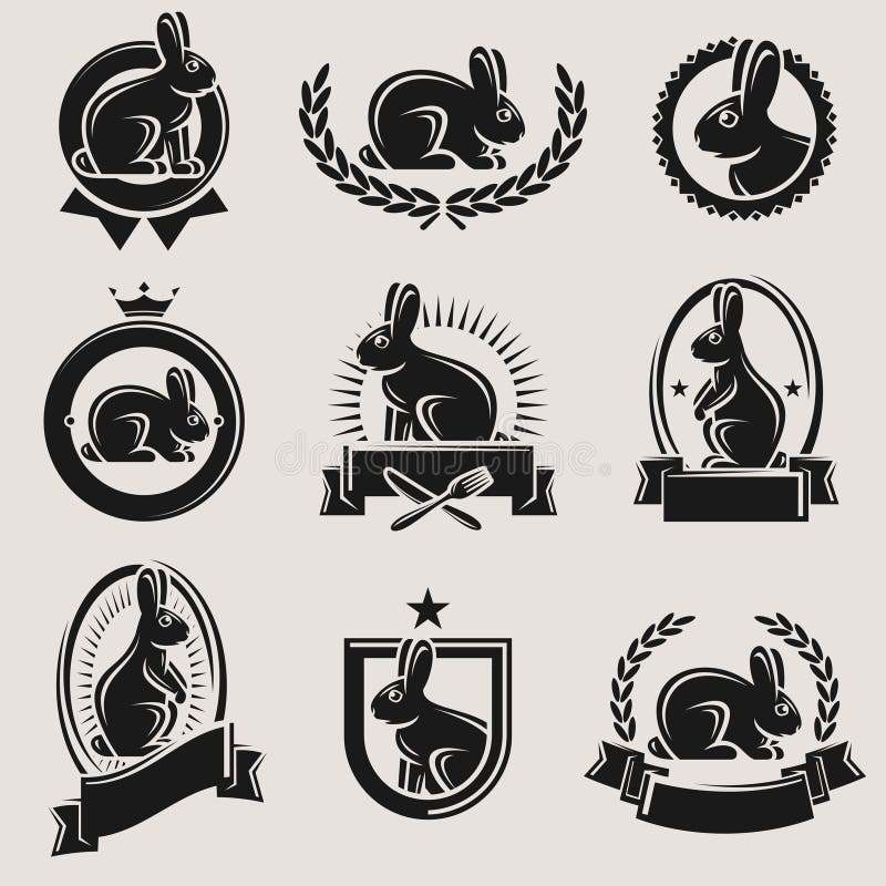 Rabbit and Hare Label and Icon Set. Collection Rabbit Icons Stock ...