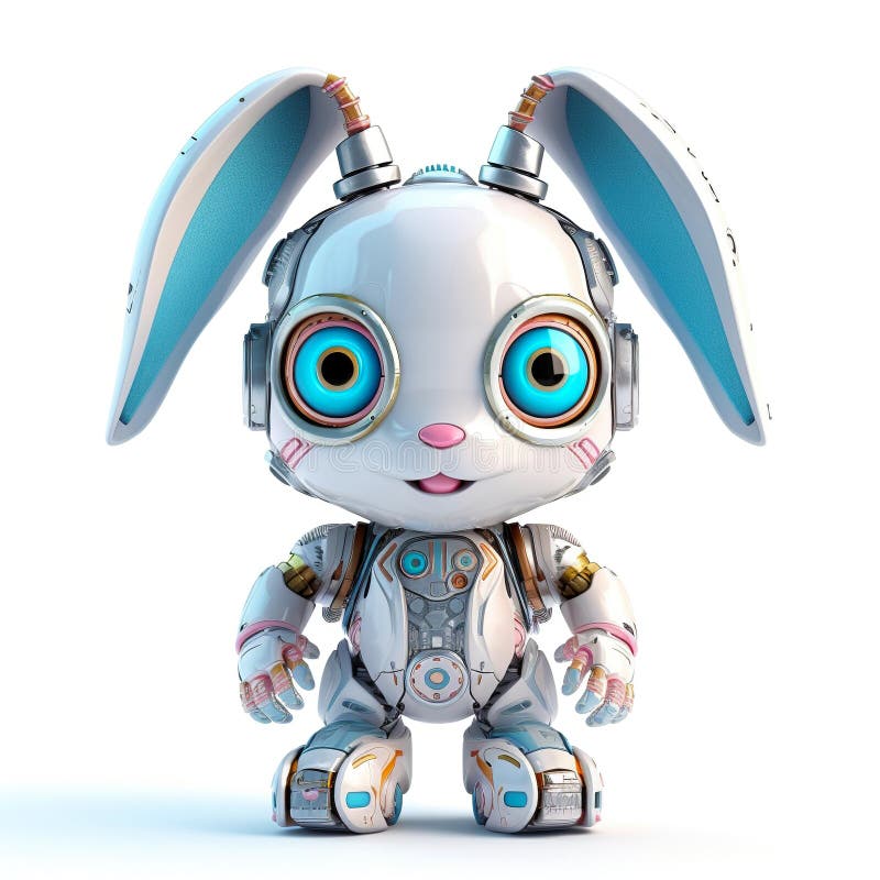 Rabbit or Hare Robot, Robotic Animal Isolated Over White Background ...
