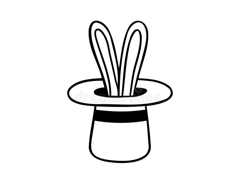 Rabbit in Hat Doodle Hand Drawn Icon. Magic Trick. Magician Rabbit Ears ...
