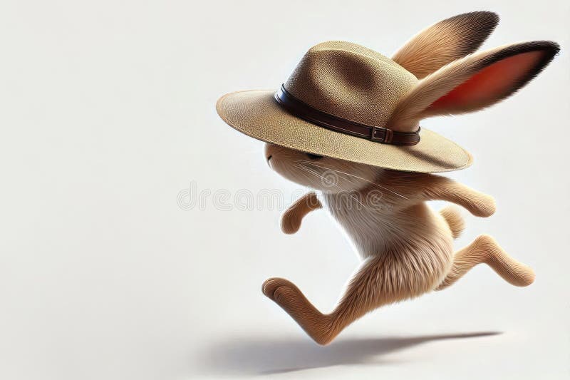 Rabbit in a Hat Running with a Jump. Space for Text. Stock Image ...