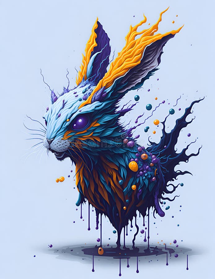 Rabbit Head with Creative Colorful Splash Abstract Elements on White ...