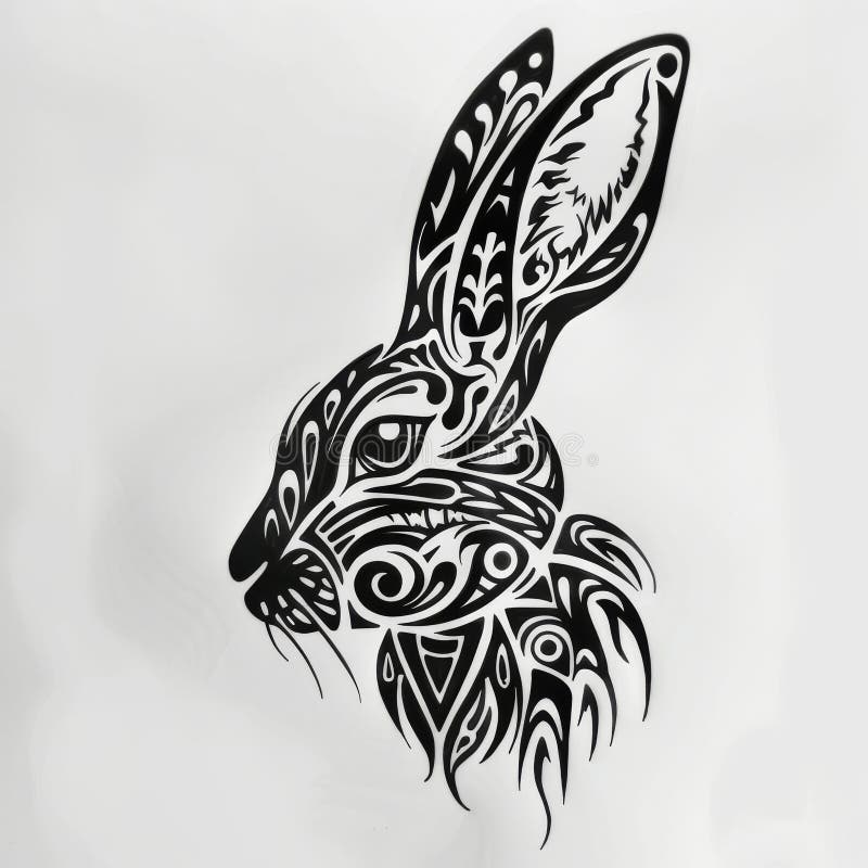 Rabbit Head with Intricate Tribal Designs. Stock Illustration ...