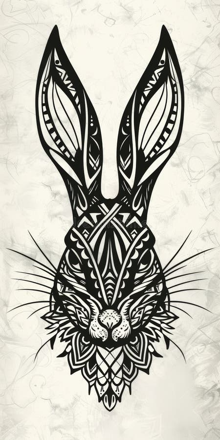 Rabbit Head with Intricate Tribal Patterns in a Conceptual Illustration ...