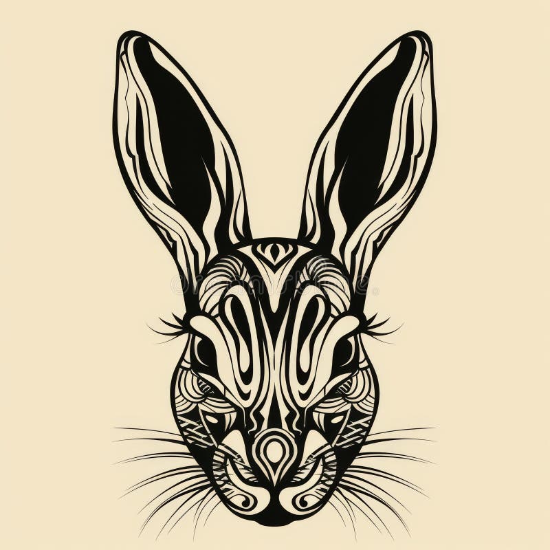 Rabbit Head with Tribal Designs in a Drawing Book Style. Stock ...