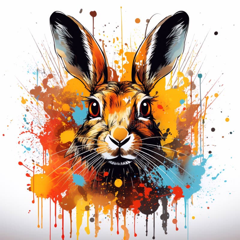 Rabbit Head with Watercolor Splashes. Hand Drawn. Generative AI Stock ...