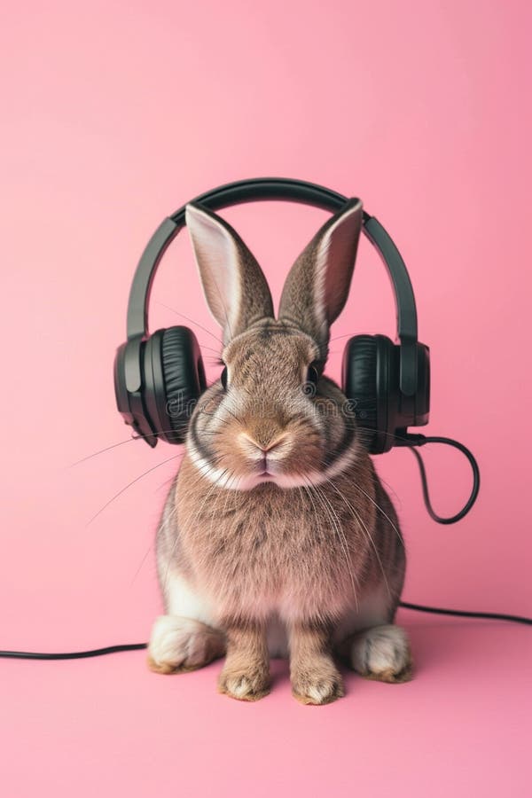 Rabbit in Headphones Close-up Stock Photo - Image of furry, technology ...