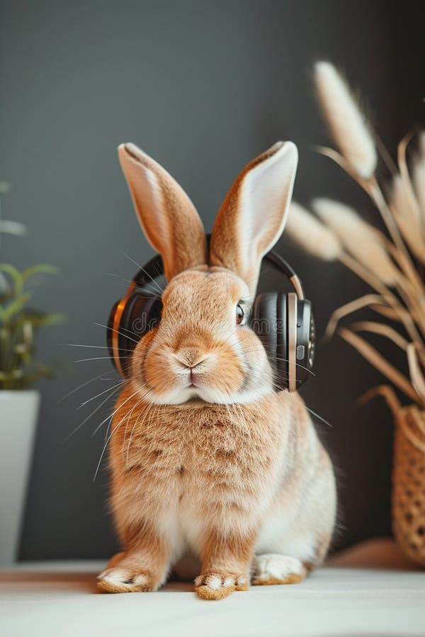 Rabbit in Headphones Close-up Stock Photo - Image of character, fluffy ...