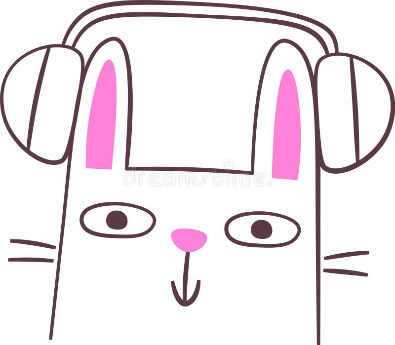 Rabbit with Headphones Outline Stock Vector - Illustration of flat ...