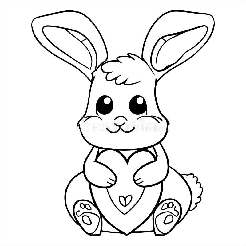 Rabbit and Heart Coloring Pages for Kids and Toddlers Stock Vector ...