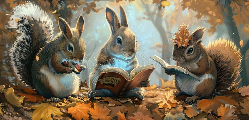 Rabbit, Hedgehog and Squirrel Read Books . Generative Ai Stock ...