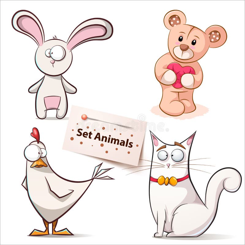 Rabbit, Hen, Bear, Cat - Set Animals. Stock Vector - Illustration of ...