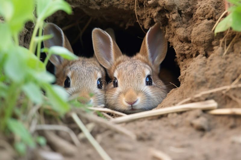 A Rabbit Hiding in Its Burrow with Its Mate Stock Photo - Image of ...