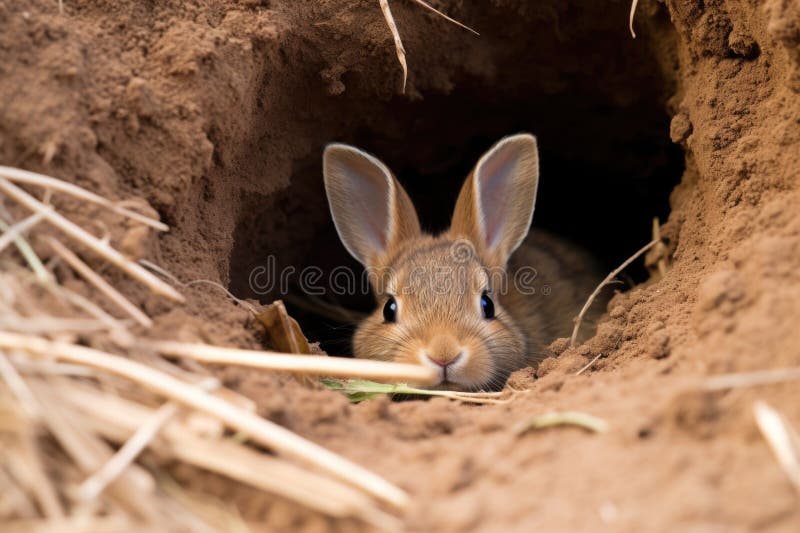 A Rabbit Hiding in Its Burrow with Its Mate Stock Illustration ...