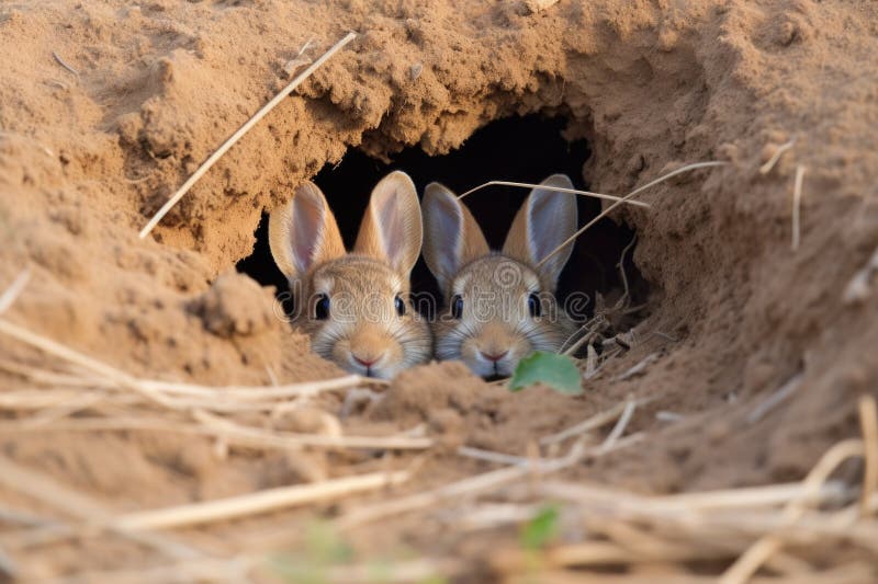 A Rabbit Hiding in Its Burrow with Its Mate Stock Photo - Image of ...