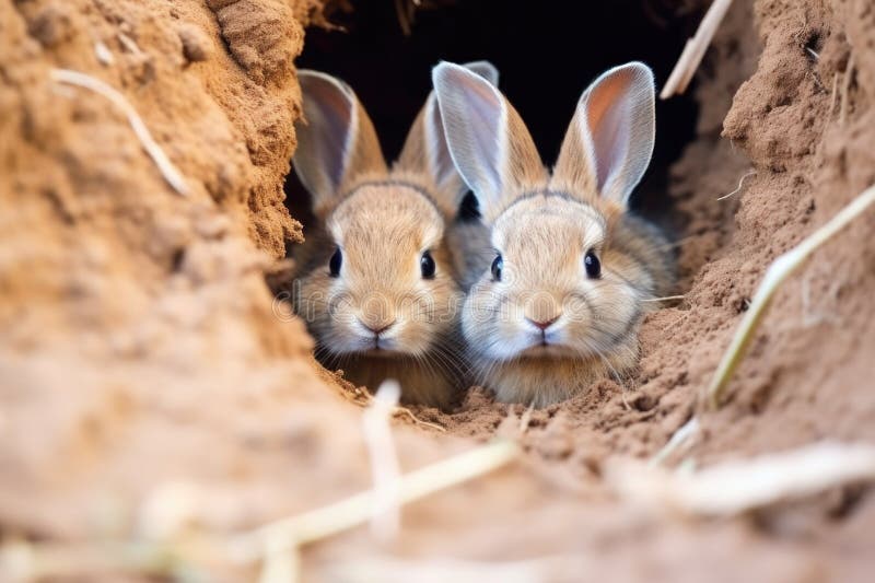 A Rabbit Hiding in Its Burrow with Its Mate Stock Image - Image of ...