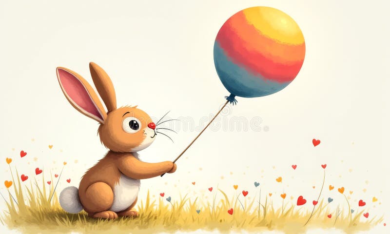 Rabbit is Holding a Balloon in Its Mouth Stock Photo - Image of baby ...
