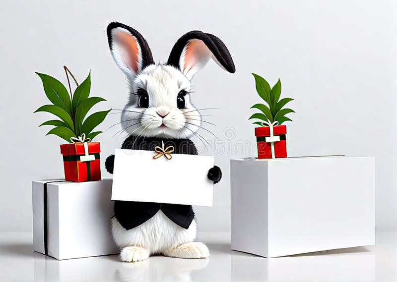 Rabbit Holding a Blank Banner Design for Your Mock Up Text. Stock ...