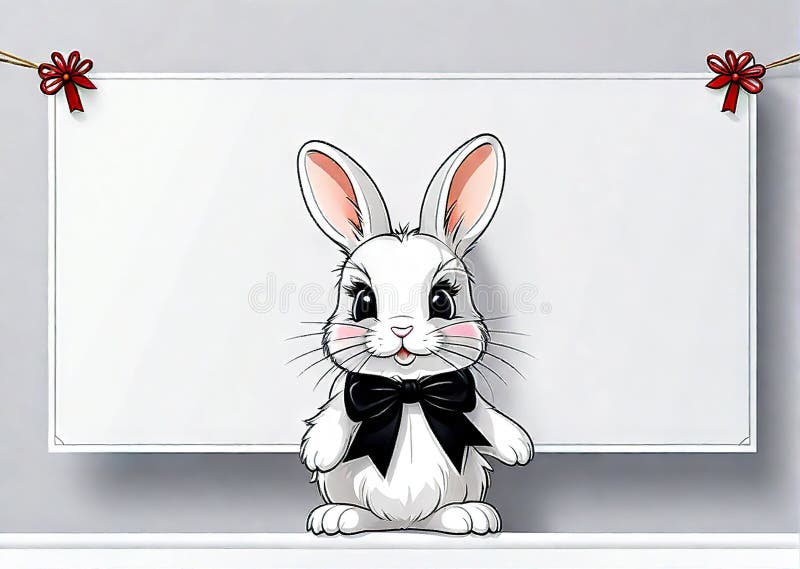 Rabbit Holding a Blank Banner Design for Your Mock Up Text. Stock ...