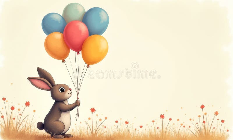 Rabbit is Holding a Bunch of Balloons Stock Image - Image of greeting ...
