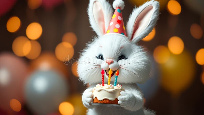 Rabbit Holding Cake Party Hat Stock Photos - Free & Royalty-Free Stock ...