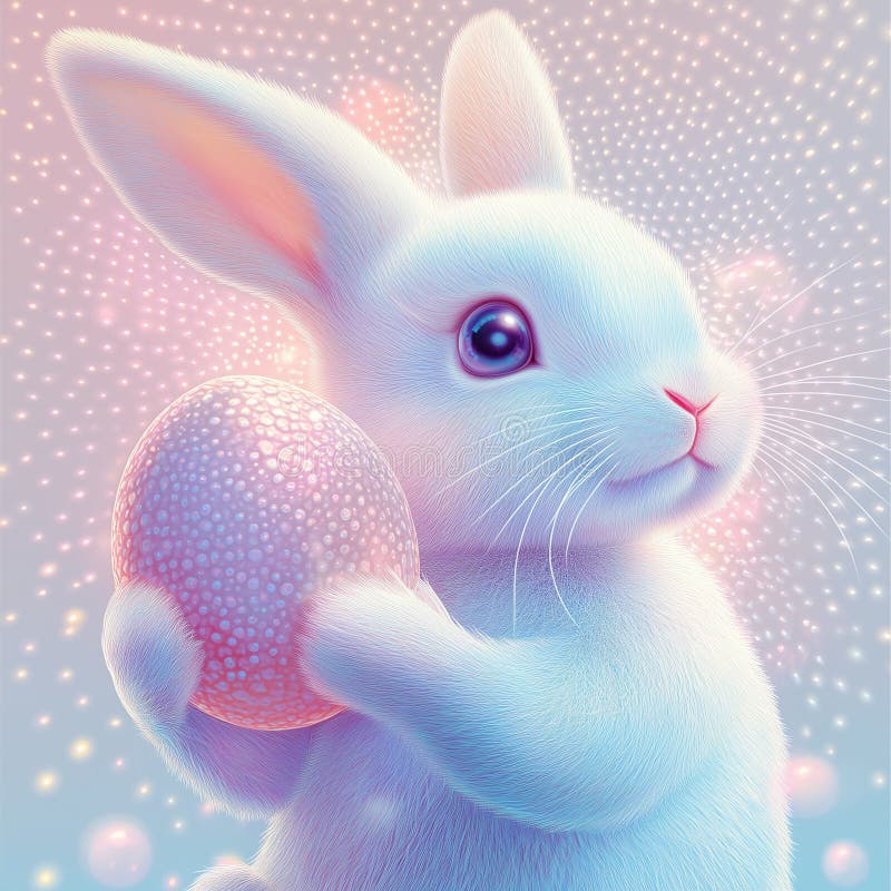 A Rabbit is Holding an Egg in Its Paws Stock Photo - Image of cute ...
