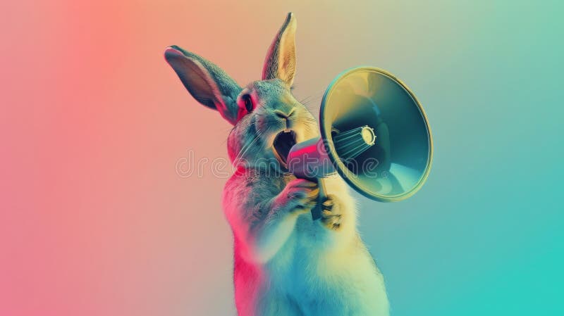 Rabbit Holding Megaphone Under Colorful Studio Lighting, Expressing ...