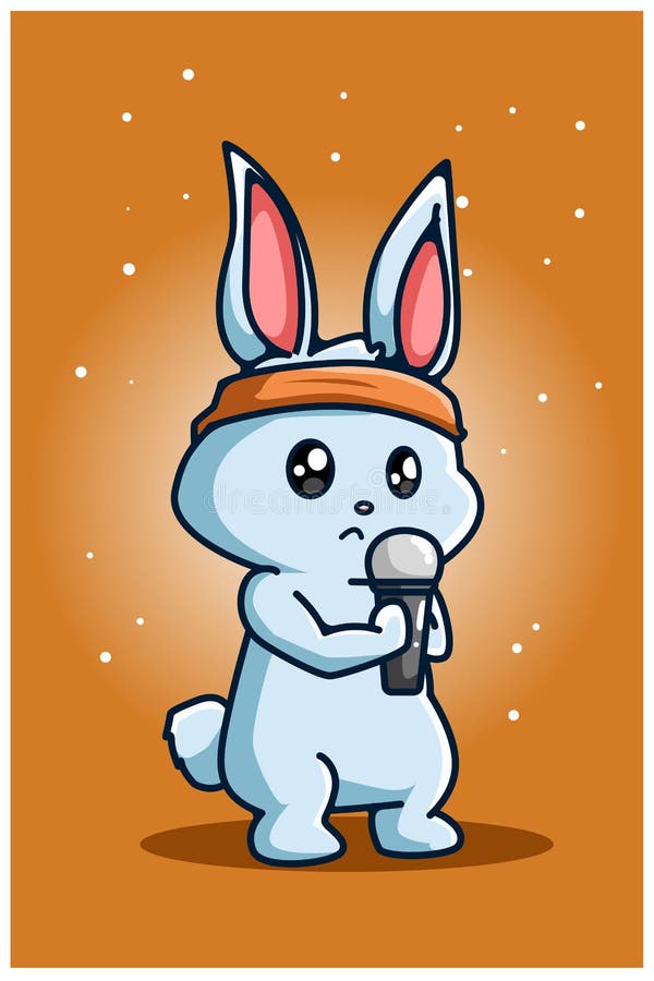 A Rabbit Holding a Microphone Hand Drawing Stock Vector - Illustration ...
