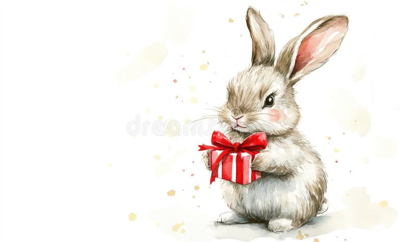 A Rabbit Holding a Red Ribbon and a Red Box Stock Illustration ...