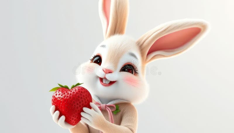 Rabbit is Holding a Strawberry in Its Mouth Stock Image - Image of hare ...