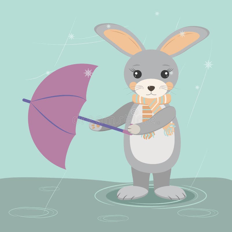 Rabbit Holds an Umbrella Wind Cold Damp Stock Vector - Illustration of ...