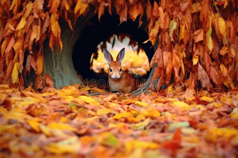 Rabbit Hole Partially Hidden by Fallen Leaves Stock Illustration ...