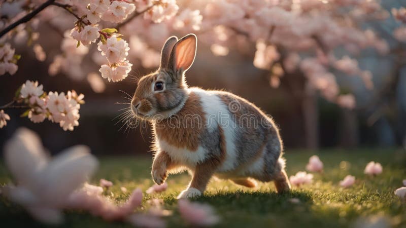 Adorable Bunny Rabbit in Spring Blossoms Stock Illustration ...