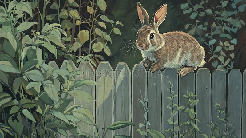 A Rabbit Hopping Over a Small Garden Fence, Surrounded by Greenery Pic ...