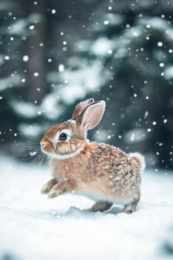 Rabbit Hopping in Snowy Field Stock Illustration - Illustration of ...