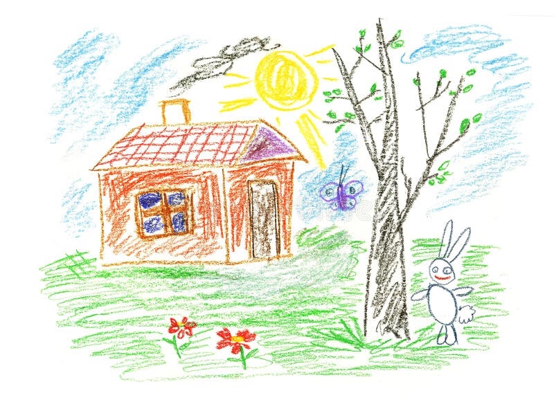 Child s drawing house stock illustration. Illustration of graphic ...