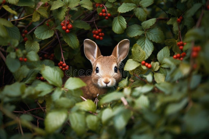 A Rabbit Huddled Under a Bush during a Ra Stock Photo - Image of ...